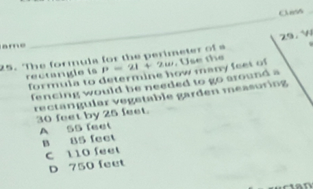 Solved: C856 ame 25. The for mula for the perimeter of a , Use the 29 ...