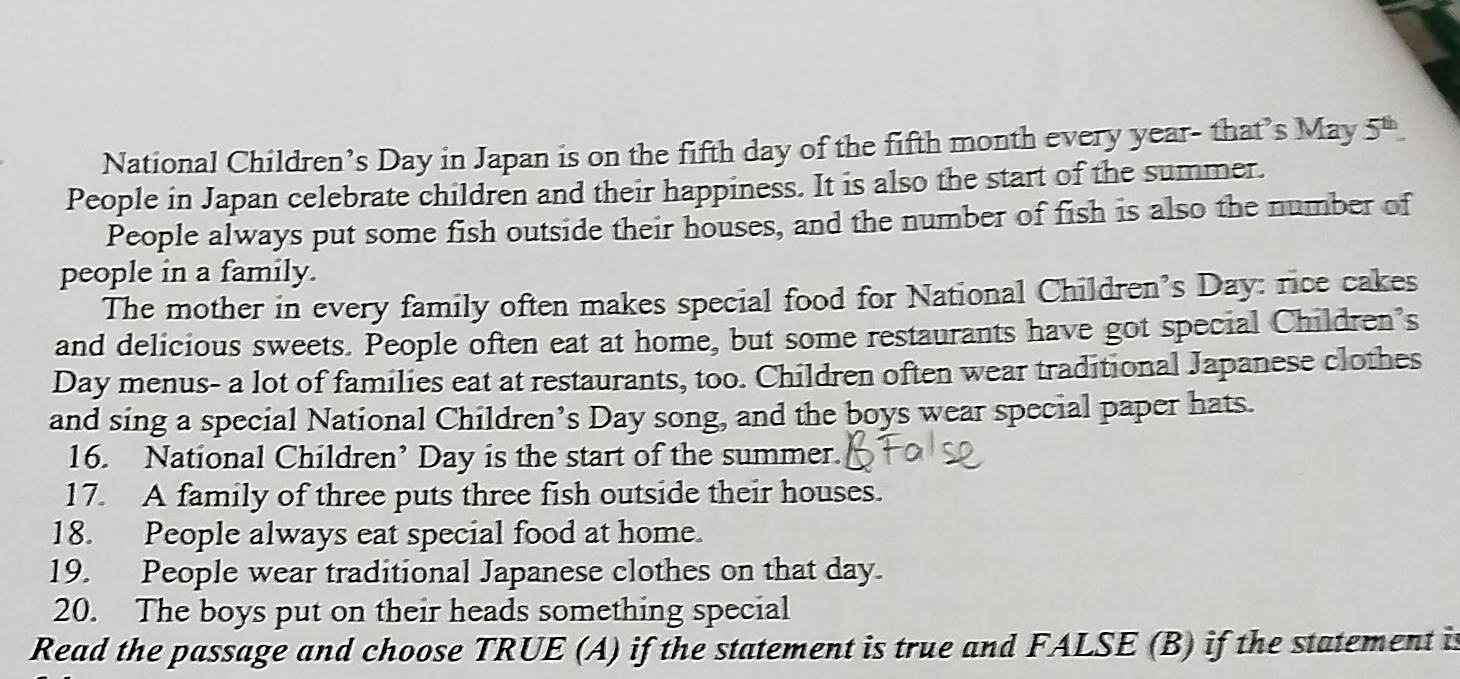 Giải quyết:National Children’s Day in Japan is on the fifth day of the ...