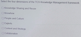Solved: Select the four dimensions of the TCS Knowledge Management ...