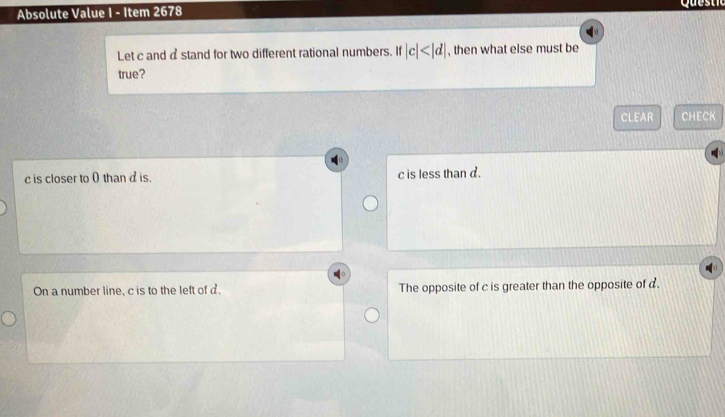 Solved: Absolute Value I - Item 2678 Que stie Let c and α stand for two ...