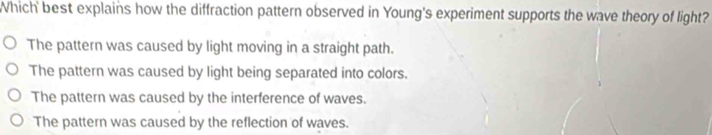 Solved: Which' best explains how the diffraction pattern observed in ...