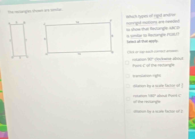 Solved: The rectangies shown are similar. Which types of rigid and/or monrigid motions are ...