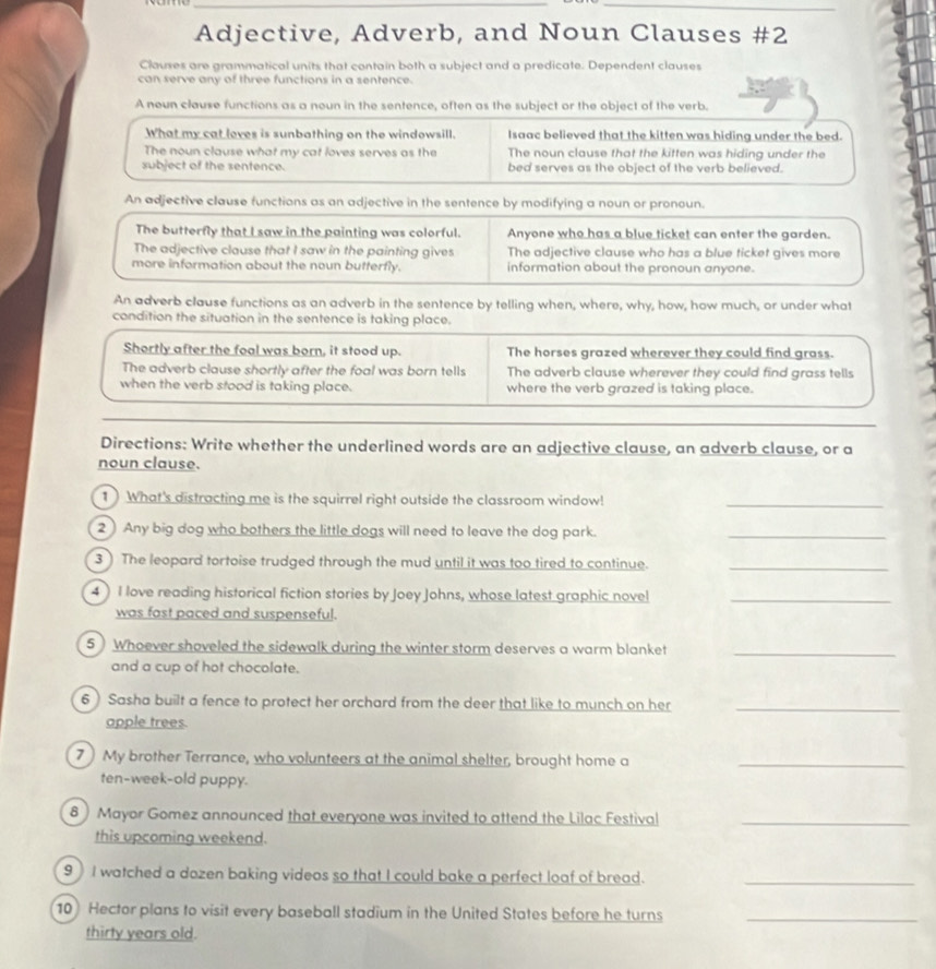 Solved: Adjective, Adverb, and Noun Clauses #2 Clauses are grammatical ...