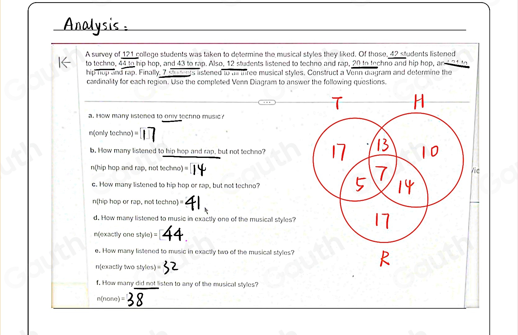 Solved: A survey of 121 college students was taken to determine the ...