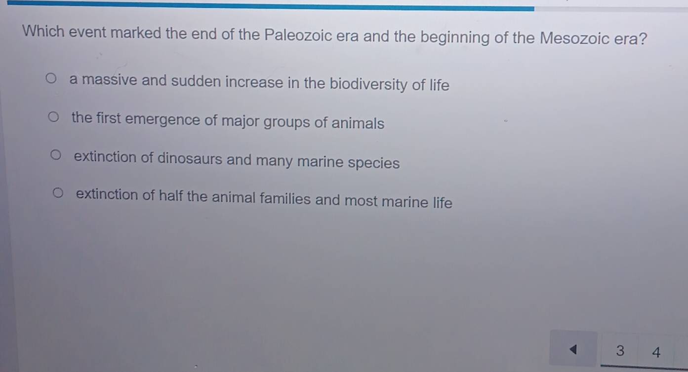 Solved: Which event marked the end of the Paleozoic era and the ...