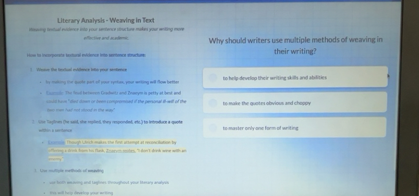 Solved: Literary Analysis - Weaving in Text Weaving textual evidence ...