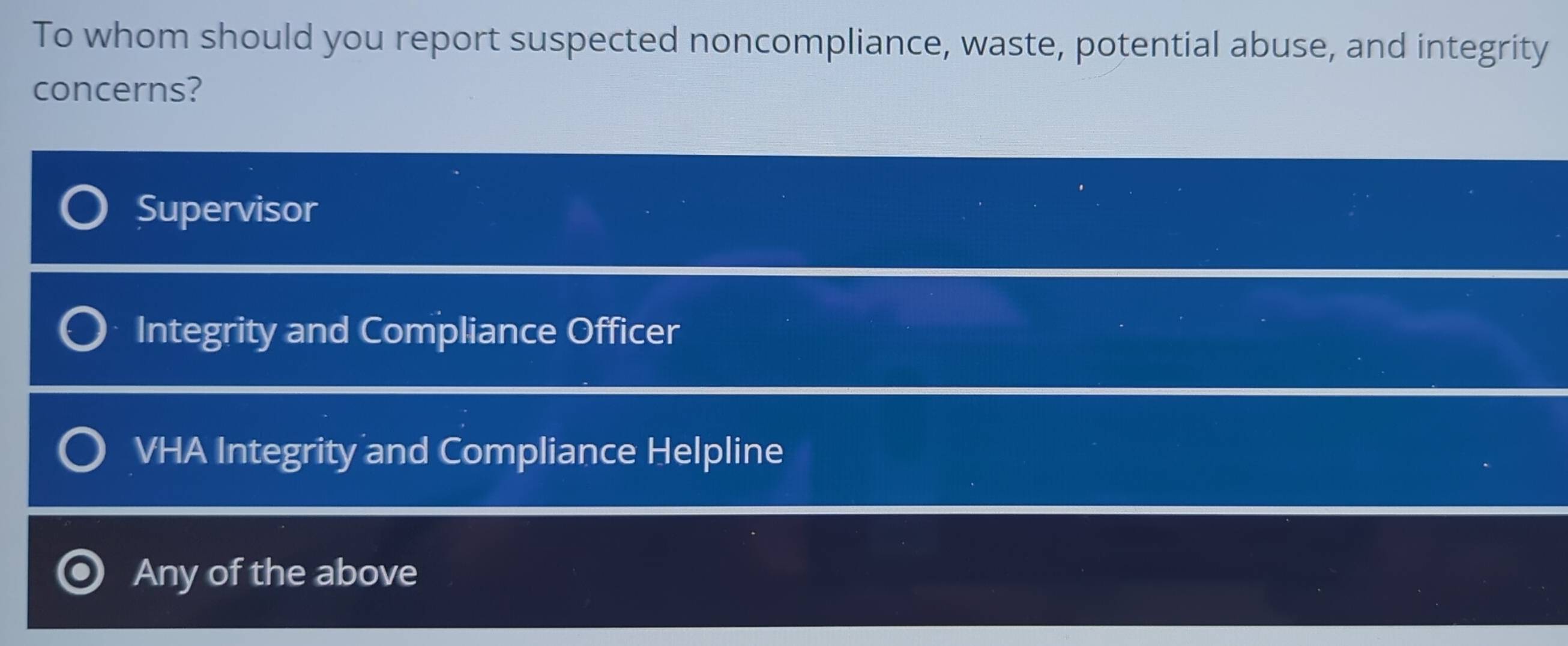 Solved: To whom should you report suspected noncompliance, waste ...