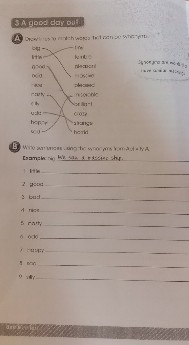 Selesai:A good day out Draw lines to match words that can be synonyms ...