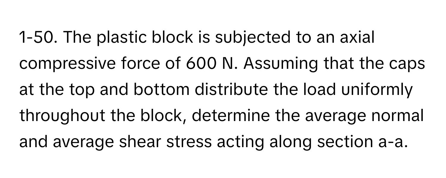 Solved: 1-50. The plastic block is subjected to an axial compressive ...