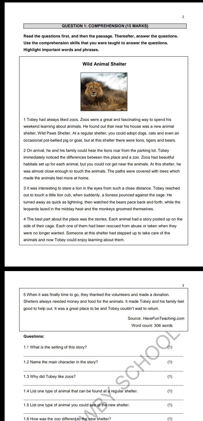 Solved: COMPREHENSION (15 MARKS) Read the questions first, and then the ...