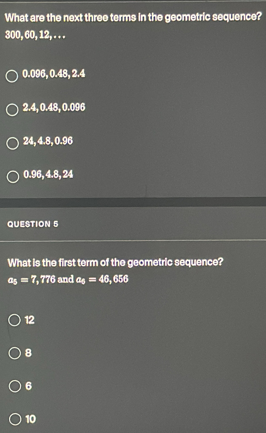 Resuelto:What are the next three terms in the geometric sequence? 300 ...