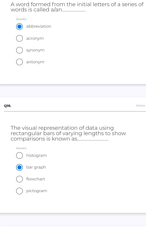 Solved: A word formed from the initial letters of a series of words is ...