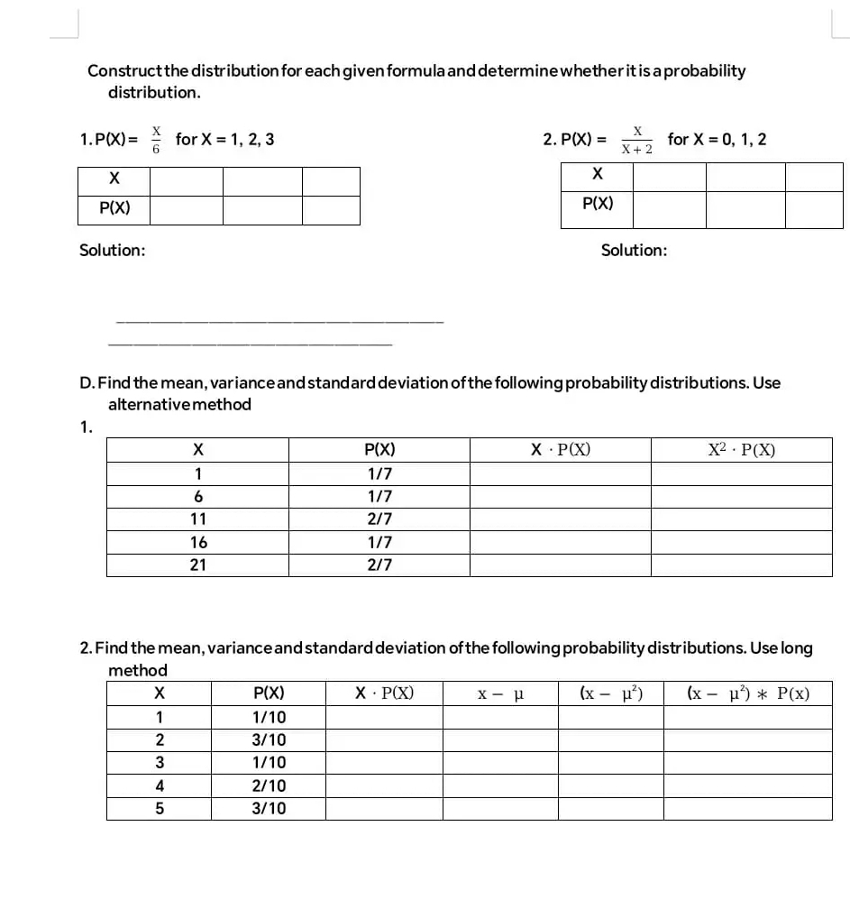 Solved: Construct the distribution for each given formula and determine ...