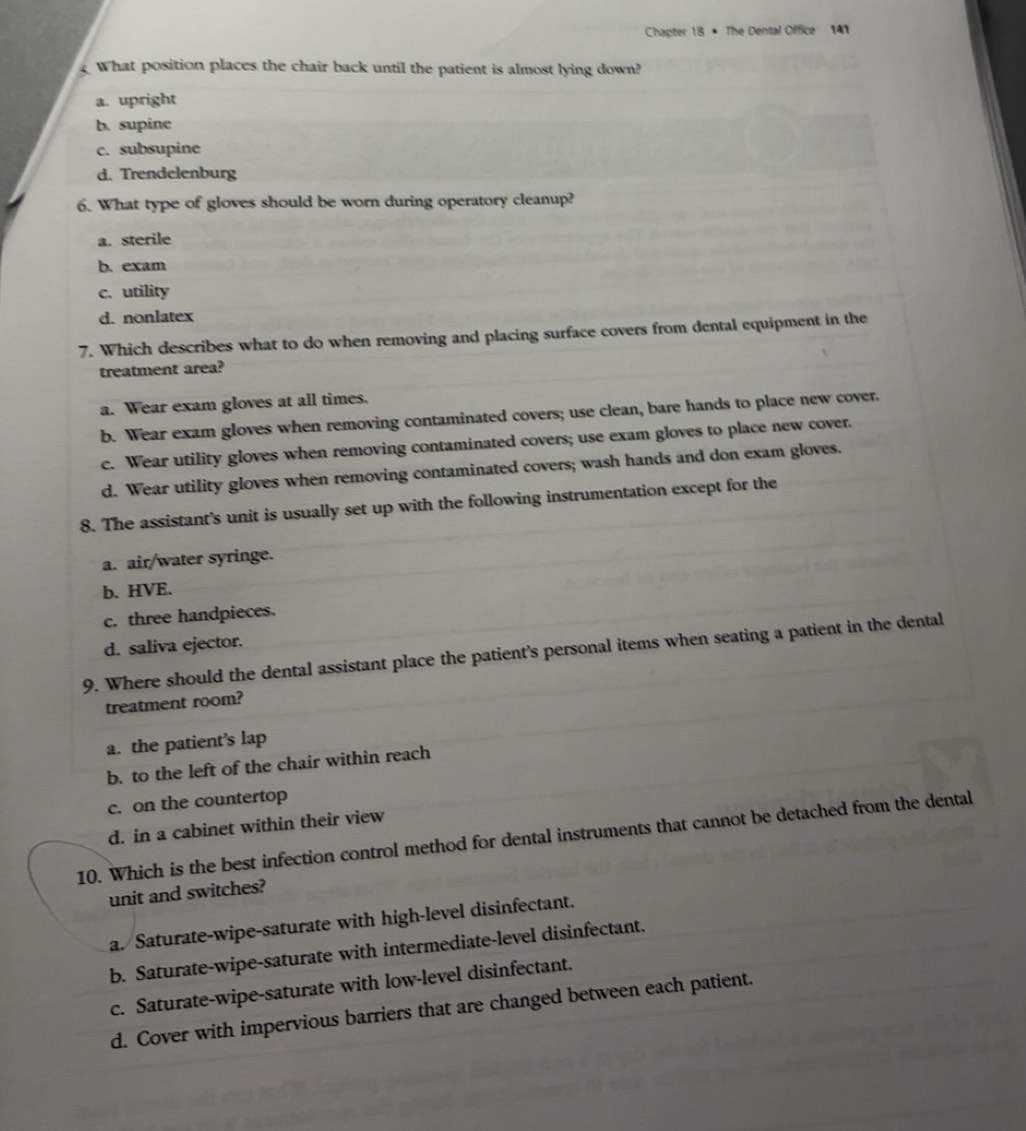 Solved: Chapter 18 • The Dental Office 141 What position places the ...