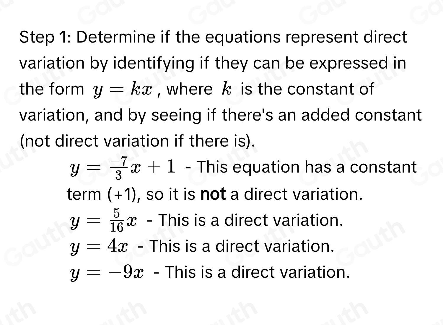 Solved: Direct Variation Worksheet 1. Which equation is notan example ...