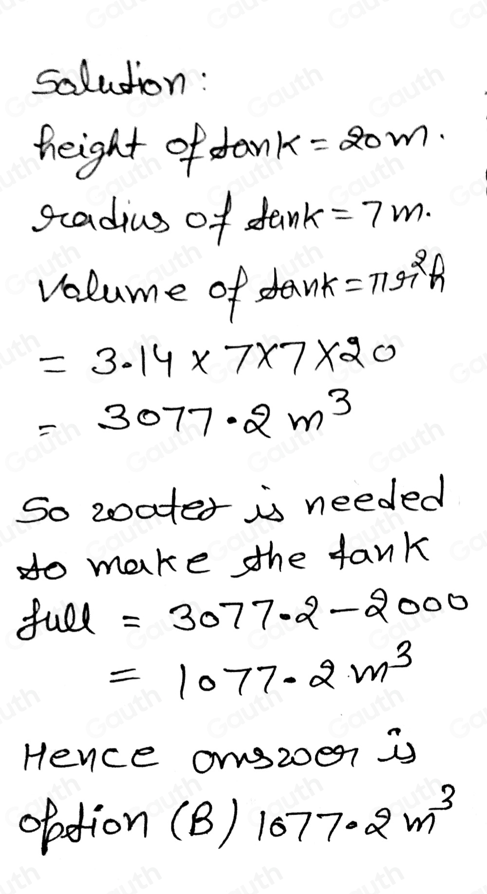 Solved: A cylindrical shaped water tank is 20 meters tall and with a ...