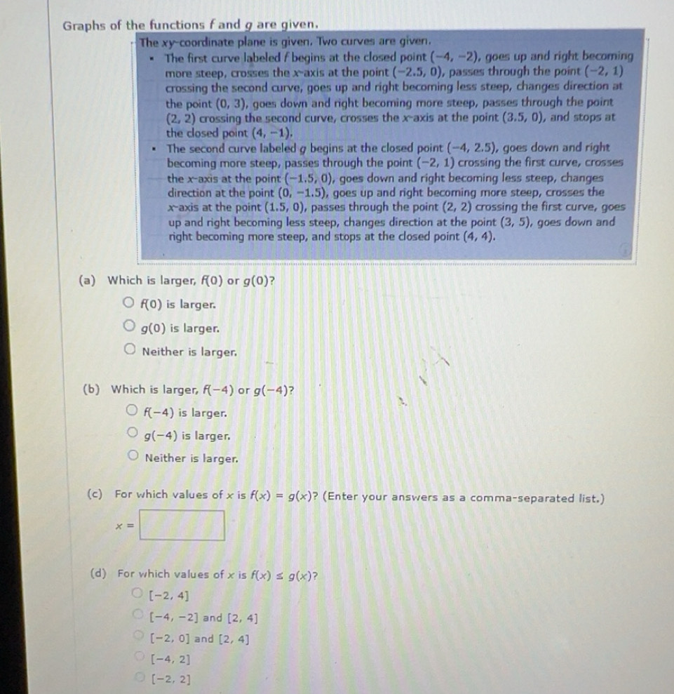 Solved: Graphs of the functions f and g are given. The xy-coordinate ...