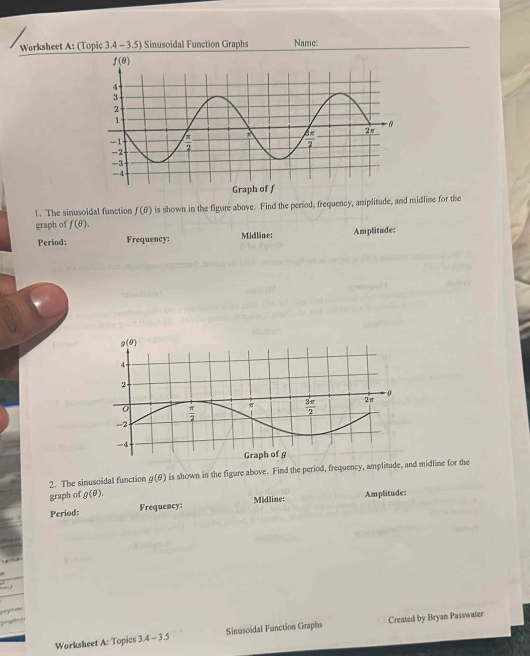 Solved: Worksheet A: (Topic 3.4-3.5) Sinusoidal Function Graphs Name: 1 ...