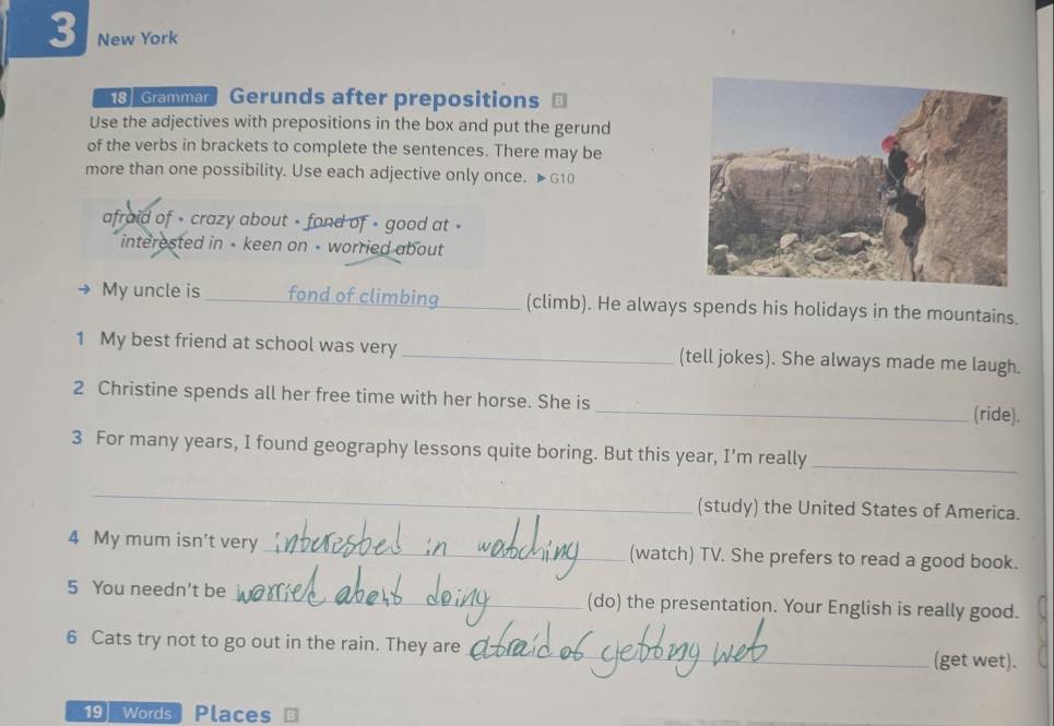 Gelöst:New York 9 Gammar Gerunds after prepositions Use the adjectives ...