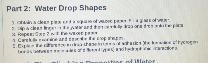 Solved: Water Drop Shapes 1. Obtain a clean plate and a square of waxed ...