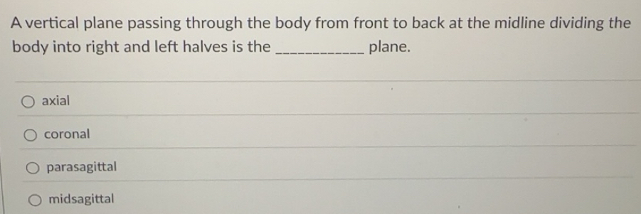 Solved: A vertical plane passing through the body from front to back at ...
