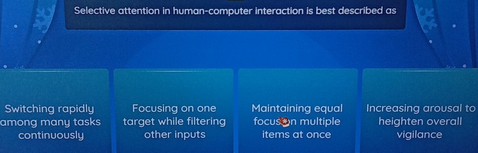 Solved: Selective attention in human-computer interaction is best ...