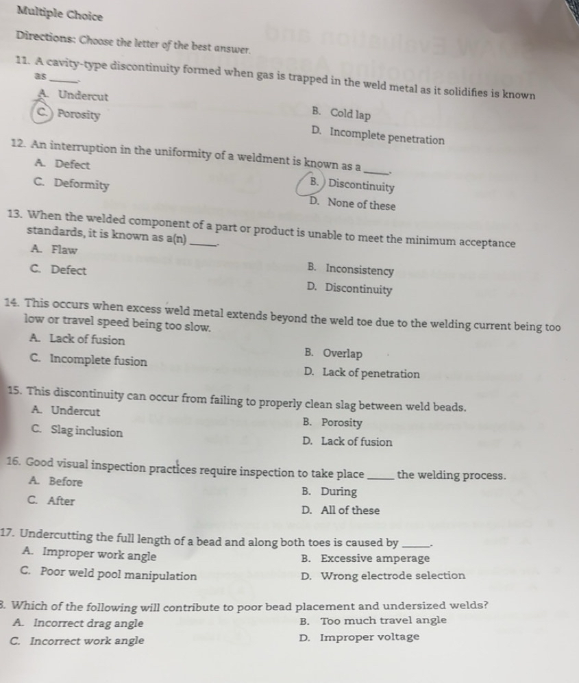Solved: Directions: Choose the letter of the best answer. as 11. A ...