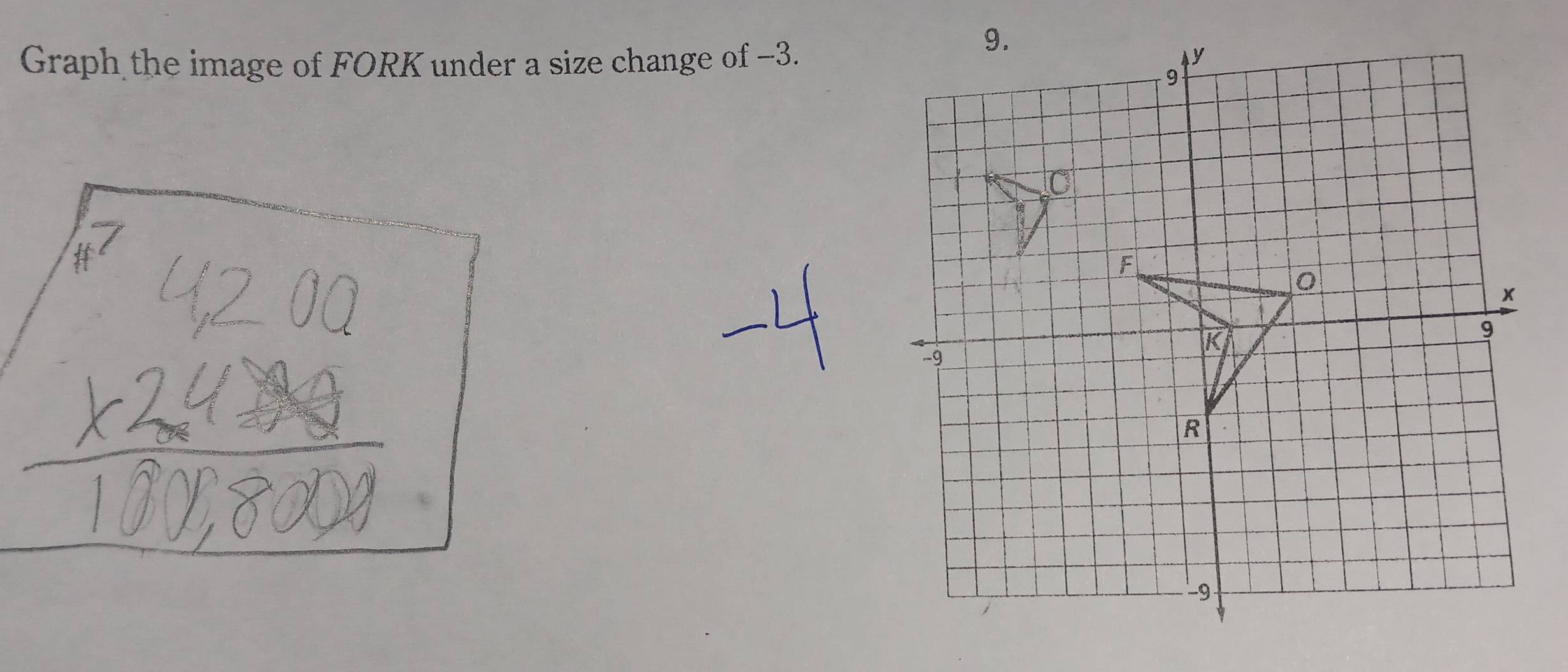 Solved: Graph the image of FORK under a size change of -3. [Math]