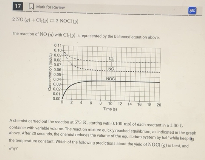 Solved: for Review ABC 2NO(g)+Cl_2(g)leftharpoons 2NOCl(g) The reaction ...