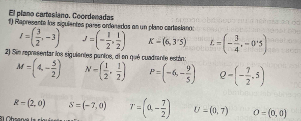 Resuelto:El plano cartesiano. Coordenadas 1) Representa los siguientes ...