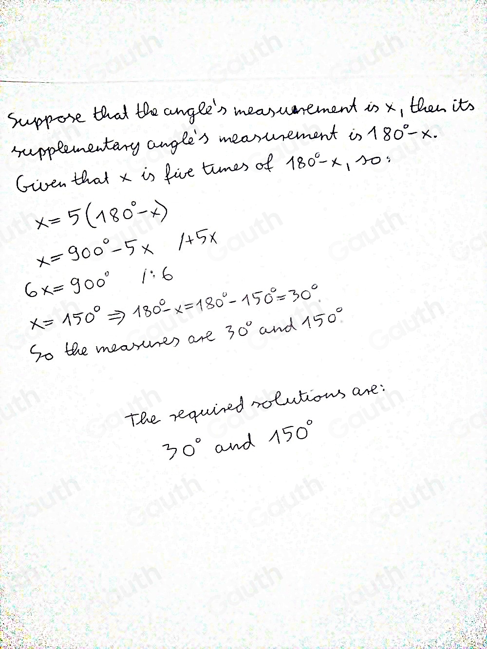 Solved: The measure of an angle is five times the measure of its ...