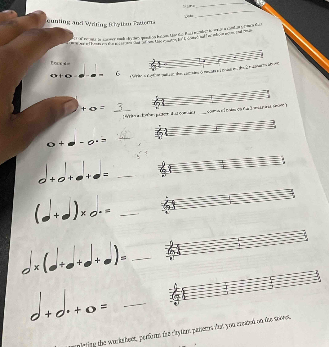 Solved: Name _ Date _ ounting and Writing Rhythm Patterns er of counts ...