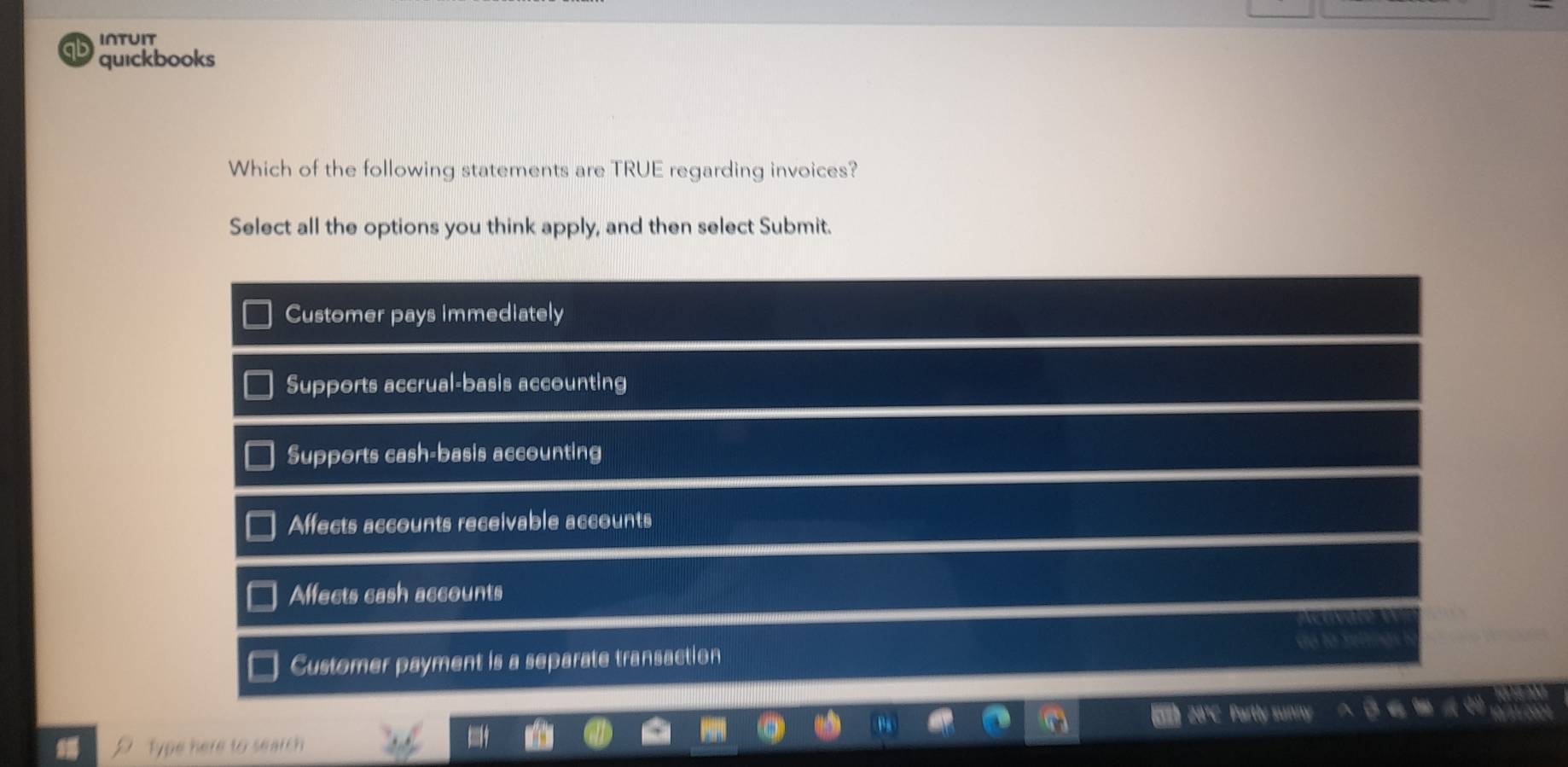 Solved: INTUIT quickbooks Which of the following statements are TRUE ...