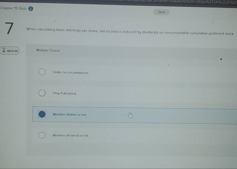 Solved: blbwser=0&launchUr=https%253A%252F%2 Chapter 19 Quiz Saved 7 When calculating basic ...