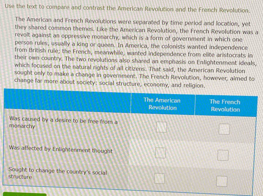 Solved: Use the text to compare and contrast the American Revolution ...