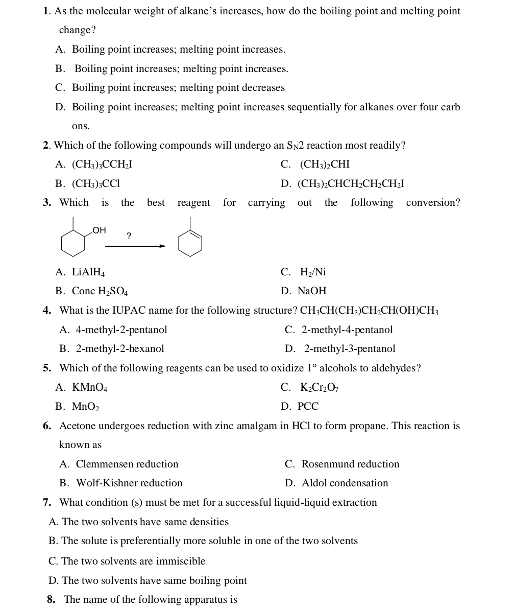 Gelöst:As the molecular weight of alkane’s increases, how do the ...