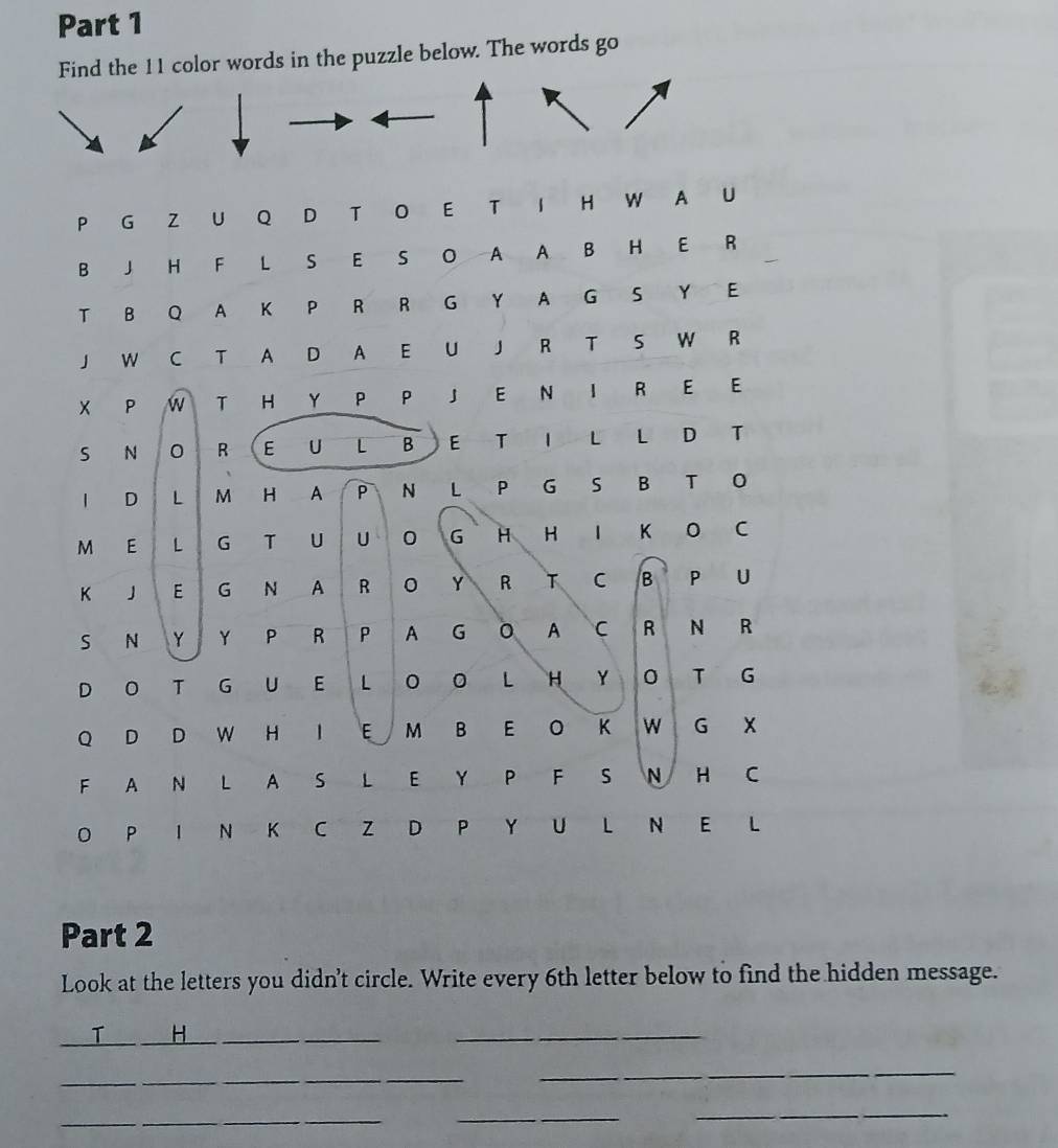 Giải quyết:Find the 11 color words in the puzzle below. The words go ...