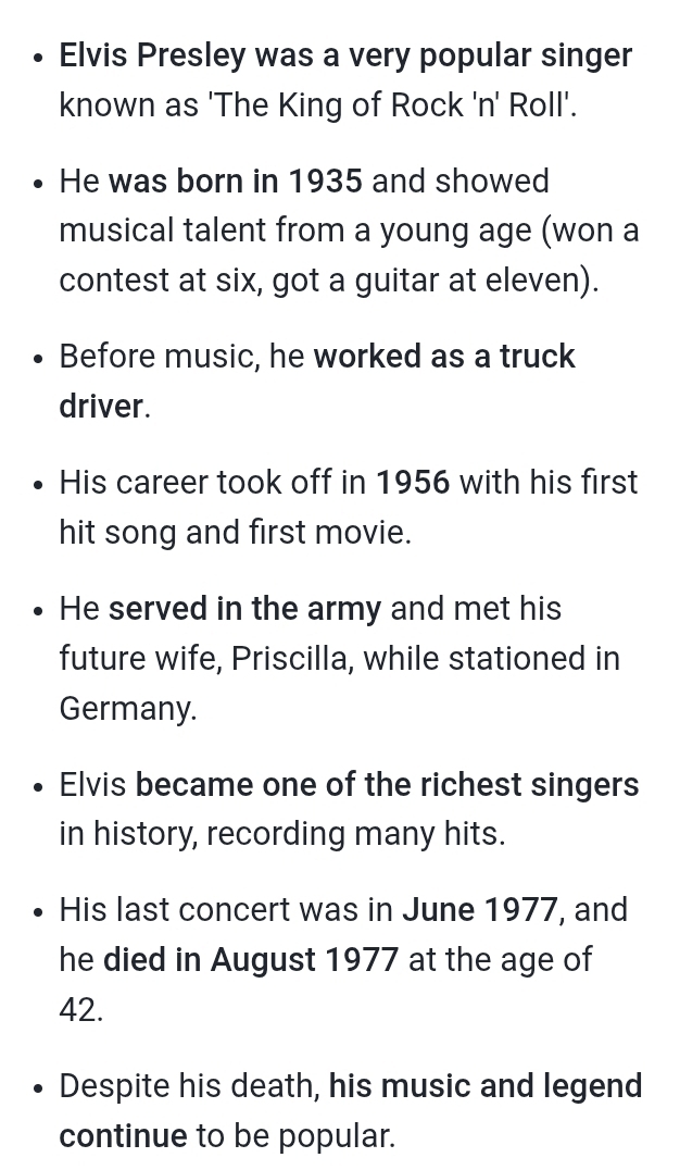 Resuelto:Elvis Presley was a very popular singer known as 'The King of ...