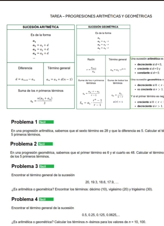 Resuelto:TAREA - PROGRESIONES ARITMÉTICAS Y GEOMÉTRICAS SUCESIÓN ...