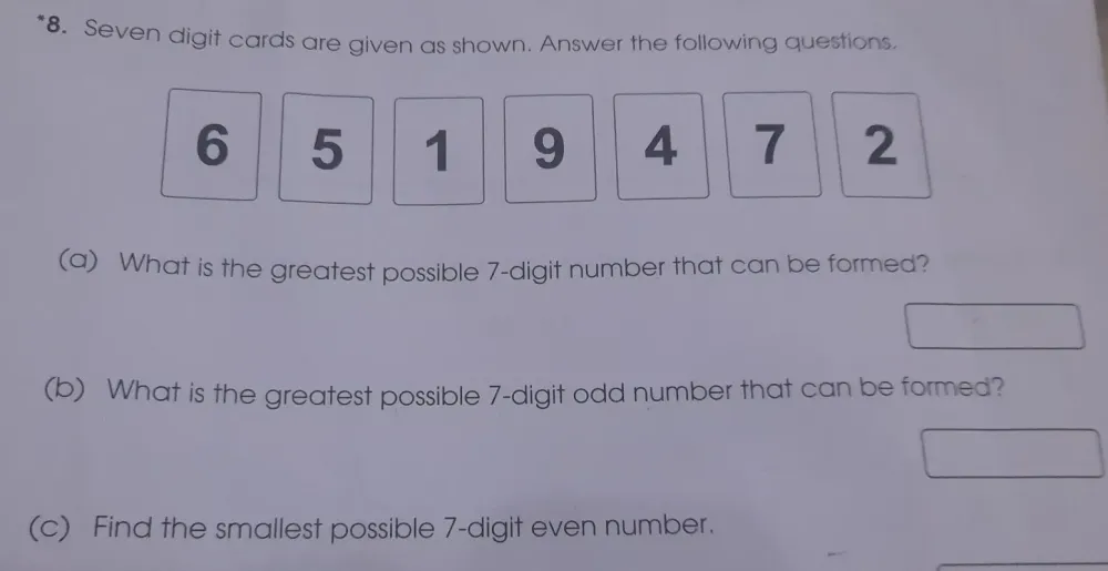 Solved: Seven digit cards are given as shown. Answer the following ...