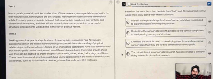 Solved: Text 1 Mark for Review Based on the texts, both the chemists ...