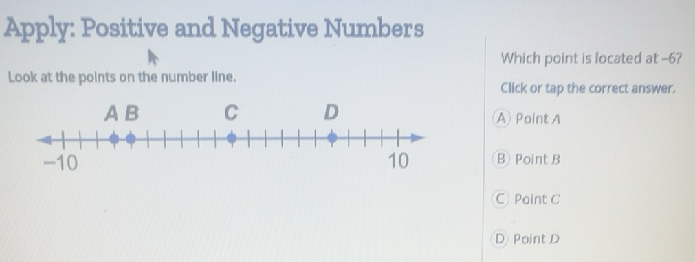 Solved: Apply: Positive and Negative Numbers Which point is located at ...
