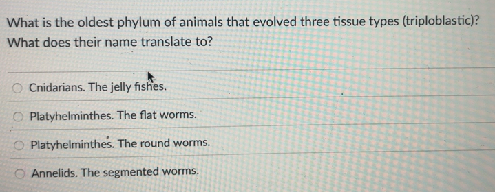 Solved: What is the oldest phylum of animals that evolved three tissue ...