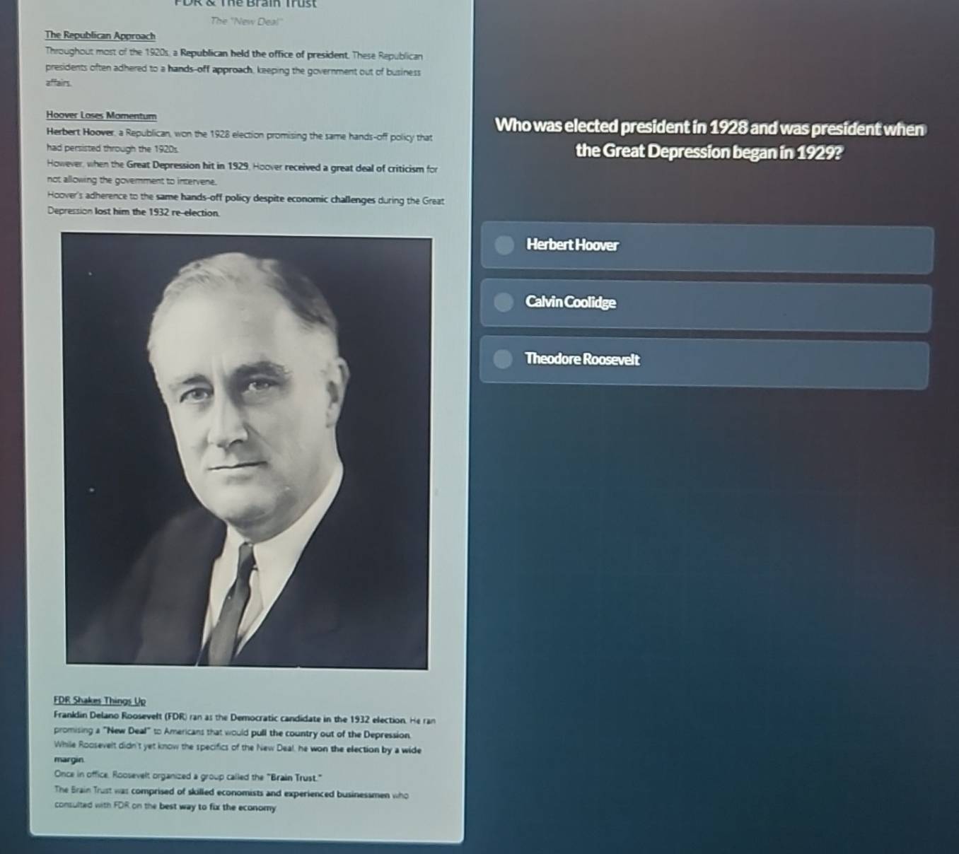 Solved: PDR & The Brai Trust The ''New Deal'' The Republican Approach ...