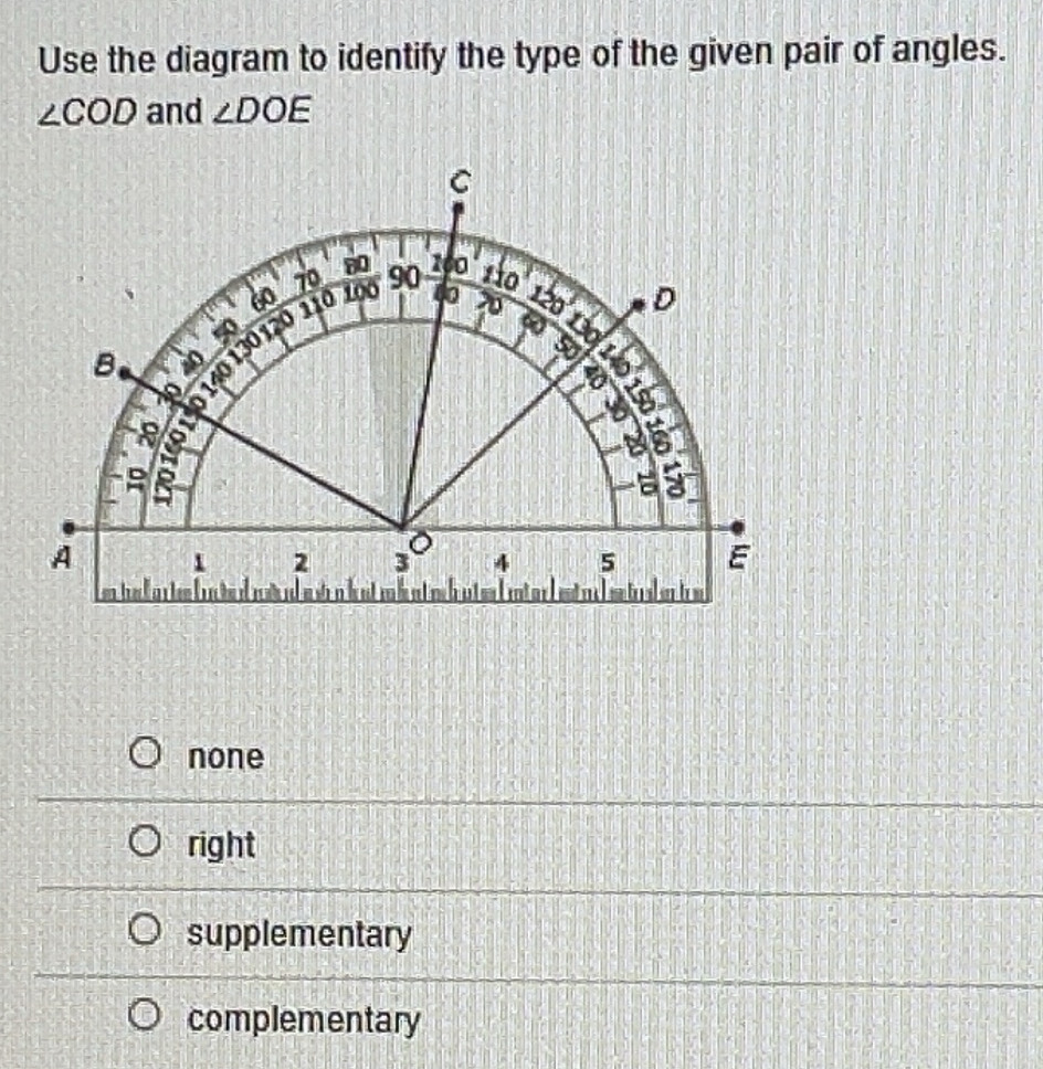 Solved: Use the diagram to identify the type of the given pair of ...