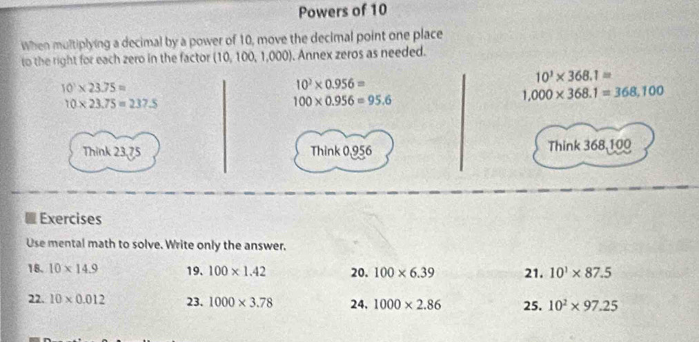 Solved: Powers of 10 When multiplying a decimal by a power of 10, move ...