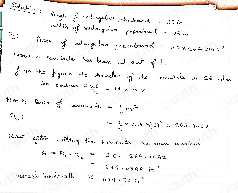 Solved: A rectangular paperboard measuring 35 in long and 26 in wide ...