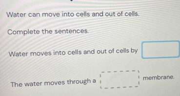 Solved: Water can move into cells and out of cells. Complete the ...