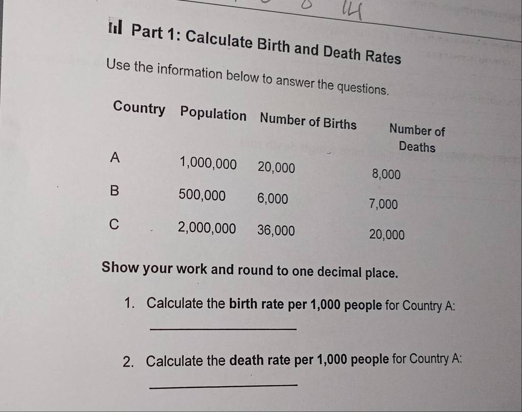 Solved: Calculate Birth and Death Rates Use the information below to ...