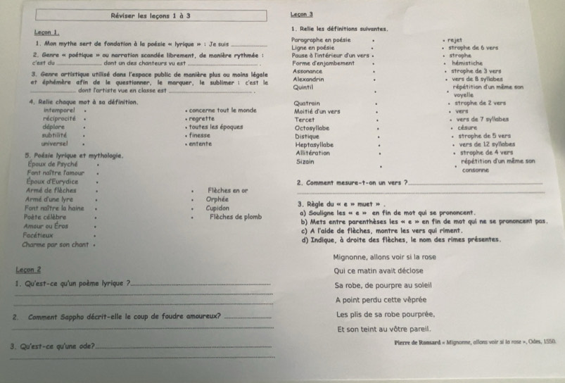 Résolu :Réviser les leçons 1 à 3 Lecon 3 Leçon 1. 1. Relie les ...